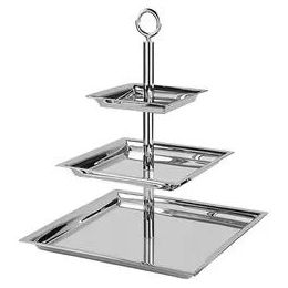 Etagere Fink "Nagano", silber (silberfarben), B:32cm H:49cm L:24cm, Edelstahl, Servierplatten, Etagere, quadratisch