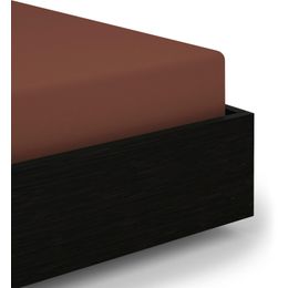 Spannbettlaken HECKETT & LANE "Elementi", braun (marsala, braun), B:90cm L:220cm, Mako-Satin, Obermaterial: 100% Baumwolle, Bettlaken, Spannbettlaken, Laken aus 100% Baumwolle, hochwertiges Mako-Satin, Betttuch ab 90x200