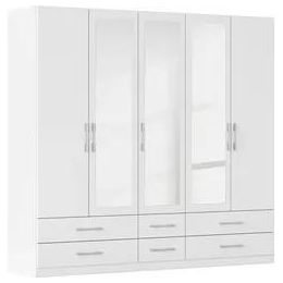 Kleiderschrank Rauch "Schrank Garderobe W&auml;scheschrank HERSBRUCK in 2 Breiten", wei&szlig; (alpinwei&szlig;), B:226cm H:210cm T:54cm, Holzwerkstoff, Schr&auml;nke, Kleiderschrank, mit 6 gro&szlig;z&uuml;gigen Schubladen sowie Spiegelt&uuml;ren MADE IN GERMANY