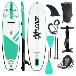 SUP-Board EXPLORER "Ocean 10&lsquo;8&ldquo; Aufblasbares Stand Up Paddle Set (325x84x15cm)", gr&uuml;n (mint), Wassersportboards, 325cm, Kunststoff