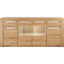 Sideboard OTTO HOME "Kolding", braun (eiche teilmassiv), B:200cm H:90cm T:40cm, Holz teilmassiv, Sideboards, Sideboard, Breite 200 cm mit 2 Glast&uuml;ren und 2 Holzt&uuml;ren