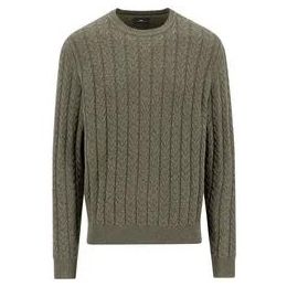 Strickpullover Fynch-Hatton, Herren, Gr. L, schwarz khaki, Strick, Obermaterial: 65% Baumwolle, 35% Wolle, unifarben, normal h&uuml;ftbedeckend, Rundhals, Strickb&uuml;ndchen, Pullover Strickpullover, mit Zopfmuster und Wolle