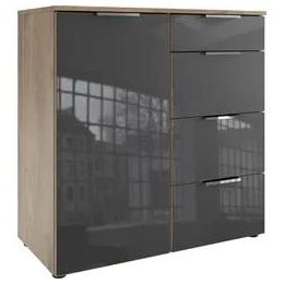 Kombikommode wimex "Level36 C by fresh to go", grau (plankeneiche nachbildung, glas grau), B:81cm H:84cm T:41cm, Spanplatte, Sideboards, Kombikommode, mit Glaselementen auf der Front, soft-close Funktion, 81cm breit