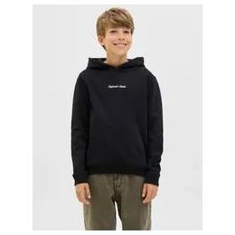 Jack & Jones Kapuzensweatshirt JACK & JONES JUNIOR "JORNORREBRO EMB SWEAT HOOD NOOS JNR", Jungen, Gr. 152, schwarz, angeraute Sweatware, Obermaterial: 89% Baumwolle, 11% Polyester, unifarben, relaxed fit normal, ohne Ausschnitt, Rippb&uuml;ndchen, Sweatshirts