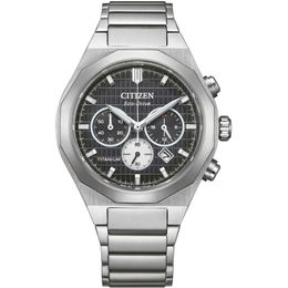 Chronograph Citizen, silber (titansilberfarben, schwarz), Armbanduhren, Herren, Chronograph, Armbanduhr, Solar, Herrenuhr, analog, Tag, Stoppfunktion