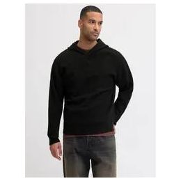 Jack & Jones Kapuzenpullover JACK & JONES "JJESOHO OLLIE KNIT HOOD LN", Herren, Gr. L, schwarz, Strick, Obermaterial: 51% Polyester, 41% Polyacryl, 5% Wolle, 3% Elasthan, unifarben, relaxed fit h&uuml;ftlang, ohne Ausschnitt, Rippb&uuml;ndchen, Pullover Kapuzenpullover