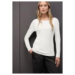 Langarmshirt Street One "Style Lanea", Damen, Gr. 46, sanftes wei&szlig;, Jersey, Obermaterial: 50% Baumwolle, 50% Modal. Futter: 100% Baumwolle, unifarben, regular fit normal, U-Boot-Ausschnitt, angesetztes B&uuml;ndchen, Shirts Langarmshirt, mit U-Boot Ausschnitt