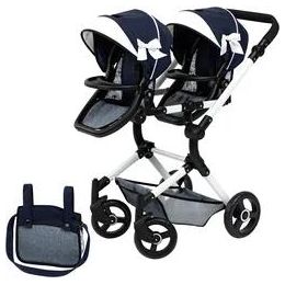 Puppen-Zwillingsbuggy BAYER "Twin Neo", schleife blau, wei&szlig;, Puppenwagen, KinderB:41,5cm H:81cm T:81,5cm, Kunststoff, Metall, Stoff, mit Wickeltasche, B:41,5cm H:81cm T:81,5cm
