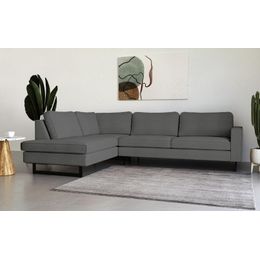 Ecksofa Home Affaire "Pinto, 290 cm, Cord, Chenille, Lederoptik, Ottomane links / rechts", schwarz (onyx), B:290cm H:85cm T:217cm, 90% Polyester, 10% Nylon, Sofas, Ecksofa, mit Keder, schwarze Metallf&uuml;&szlig;e, Wellenunterfederung