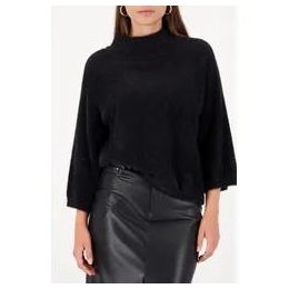 Stehkragenpullover monari "Pullover Lurex", Damen, Gr. 36, schwarz, Pl&uuml;sch, Obermaterial: 81% Polyamid, 19% metallisierte Fasern, unifarben, regular fit taillenbedeckt, Rundhals, eingesetzt gerader Abschluss, Pullover Stehkragenpullover, Regular fit mit Rundhalsausschnitt