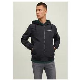 Jack & Jones Blouson JACK & JONES "JJERUSH mit Kapuze", Herren, Gr. M, schwarz, Web, Obermaterial: 100% Polyester, colorblocking, slim fit taillenbedeckt, ohne Ausschnitt, Rippb&uuml;ndchen, Jacken Blouson, Kunstfaser