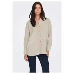 Langarmbluse Only "ONLMARIKE LIFE L/S CORD LOOSE SHIRT PNT", Damen, Gr. XS, string, Web, Obermaterial: 88% Polyester, 10% Nylon, 2% Elasthan, unifarben, loose fit, Blusen