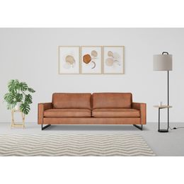 3-Sitzer Home Affaire "Maxi-Ausf&uuml;hrung Pinto, 236 cm, Cord, Chenille, Lederoptik", braun (cognac), B:236cm H:85cm T:97cm, Kunstleder (65% Polyester, 35% Lederfasern);Cord (92% Polyester, 8% Polyamide), Sofas, mit Keder, schwarze Metallf&uuml;&szlig;e, Wellenunterfederung