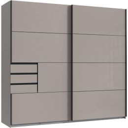 Schwebet&uuml;renschrank wimex "Tilburg", grau (saharagrau, durchg&auml;ngige t&uuml;rfront glas saharagrau, absetzung grafit), B:225cm H:208cm T:65cm, Holzwerkstoff, Schr&auml;nke, Schwebet&uuml;renschrank, mit Glaselementen