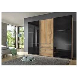 Schwebet&uuml;renschrank wimex "Magic by fresh to go", grau (plankeneichefarben, au&szlig;ent&uuml;ren grauglas), B:300cm H:236cm T:65cm, Schr&auml;nke, Schwebet&uuml;renschrank