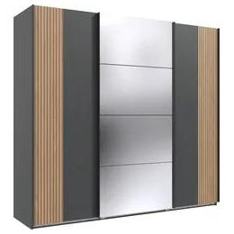 Schwebet&uuml;renschrank wimex "Malaga", grau (graphit, akustiklamellen nachbildung in artisan eiche nachbildung), B:225cm H:208cm T:65cm, Schr&auml;nke, Schwebet&uuml;renschrank, Kleiderschrank 3-t&uuml;rig mit Akustiklamellen-Optik und Spiegel