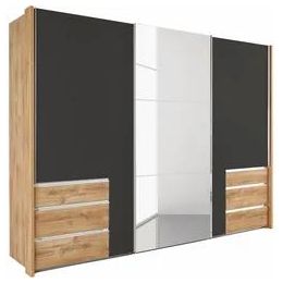 Schwebet&uuml;renschrank wimex "Level by fresh to go", grau (plankeneichefarben, graphit), B:300cm H:216cm T:65cm, Schr&auml;nke, Schwebet&uuml;renschrank, jeweils mit einer Spiegelt&uuml;r
