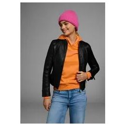 Lederjacke ALPENBLITZ "Athen", Damen, Gr. 36, schwarz, Obermaterial: 100% Lammnappaleder. Futter: 100% Polyester, unifarben, sehr figurbetont kurz, abgesteppte Kante mit Rei&szlig;verschluss, Jacken, aus weichem Lammnappaleder, figurbetonter Schnitt, kurz