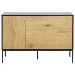 Sideboard Actona GROUP, schwarz (schwarz, natur), B:120cm H:82cm T:40cm, MDF, Metall, Papier, Sideboards, Sideboard, schwarze Kontrastrahmen, 1 T&uuml;r und 3 Schubladen, Breite 120 cm