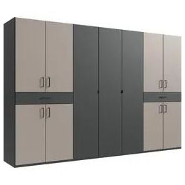 Dreht&uuml;renschrank wimex "Tibet Kleiderschrank mit sehr viel Stauraum, gro&szlig;e Farbauswahl", grau (sandgrau), B:313cm H:208cm T:58cm, Schr&auml;nke, Dreht&uuml;renschrank, mit jeweils 2 Schubladen auf bequemer Zugriffsh&ouml;he, in 3 Breiten