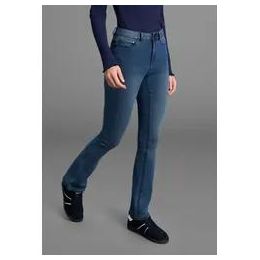 Bootcut-Jeans Arizona "Ultra Stretch", Damen, Gr. 52, N-Gr, blau (dunkelblau us), Denim/Jeans, Obermaterial: 63% Baumwolle, 32% Polyester, 5% Elasthan, eng lang, Jeans, ausgestellte Beinform, Used-Waschung, hohe Leibh&ouml;he, Topseller