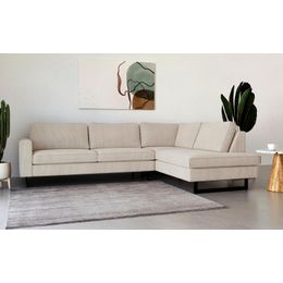 Ecksofa Home Affaire "Pinto, 290 cm, Cord, Chenille, Lederoptik, Ottomane links / rechts", beige (cream), B:290cm H:85cm T:217cm, 92% Polyester, 8% Nylon, Sofas, Ecksofa, mit Keder, schwarze Metallf&uuml;&szlig;e, Wellenunterfederung