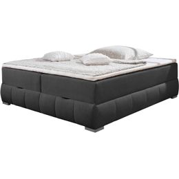 Boxbett OTTO HOME "Wehma", grau (anthrazit), B:164cm L:204cm, Komplettbetten, ohne Kopfteil, inklusive Topper und Bettkasten