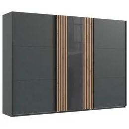 Schwebet&uuml;renschrank wimex "Atlanta by fresh to go", schwarz (graphit, glas grau, akustikpaneel optik artisan eiche nachbildung), B:300cm H:216cm T:65cm, Holzwerkstoff, Schr&auml;nke, Schwebet&uuml;renschrank, mit Akustikpaneel Optik (3D Leisten), Lamelle