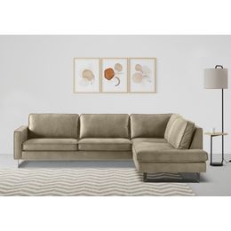 Ecksofa Home Affaire "Pinto, 290 cm, Cord, Chenille, Lederoptik, Ottomane links / rechts", beige, B:290cm H:85cm T:217cm, Luxus-Microfaser in Lederoptik (100% Polyester);Cord (92% Polyester, 8% Polyamide), Sofas, Ecksofa, mit Keder, schwarze Metallf&uuml;&szlig;e, Wellenunterfederung