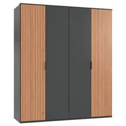 Dreht&uuml;renschrank wimex "Tunis", schwarz (graphit, au&szlig;ent&uuml;ren akustiklamellen nachbildung artisan eiche nachbildung), B:180cm H:210cm T:58cm, Holzwerkstoff, Schr&auml;nke, Dreht&uuml;renschrank, inklusive Kranzleiste, T&uuml;ren in Lamellen Optik