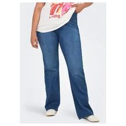 Jeansleggings Only CARMAKOMA "CARROYAL MID WAIST FLARED LEGGING", Damen, Gr. 46, L&auml;nge 32, blau (medium blau denim), Denim/Jeans, Obermaterial: 69% Baumwolle, 29% Polyester, 2% Elasthan, unifarben, Jeans