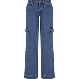 Cargojeans Urban Classics "Urban Classics Damen Ladies Low Waist Cargo Pants", Damen, Gr. 27, Normalgr&ouml;&szlig;en, midindigo washed, 100% Baumwolle, unifarben, Jeans