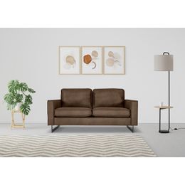 2-Sitzer Home Affaire "Pinto, 166 cm, Cord, Chenille, Lederoptik", braun, B:166cm H:85cm T:97cm, Luxus-Microfaser (100% Polyester);Cord (92% Polyester, 8% Polyamide), Sofas, mit Keder, schwarze Metallf&uuml;&szlig;e, Wellenunterfederung