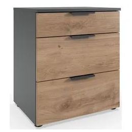 Nachtkommode wimex "Level by fresh to go", schwarz (front plankeneiche nachbildung, korpus graphit), B:54cm H:61cm T:41cm, Spanplatte, Sideboards, 3 Schubladen mit soft-close Funktion, 54cm breit, 61cm hoch