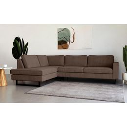 Ecksofa Home Affaire "Pinto, 290 cm, Cord, Chenille, Lederoptik, Ottomane links / rechts", braun, B:290cm H:85cm T:217cm, 92% Polyester, 8% Nylon, Sofas, Ecksofa, mit Keder, schwarze Metallf&uuml;&szlig;e, Wellenunterfederung