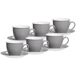 Ritzenhoff & Breker Tasse RITZENHOFF & BREKER "Milchkaffee Tassen mit Untertassen Doppio 350 ml 6er Set", grau, 12 tlg., Porzellan, Trinkgef&auml;&szlig;e, Tasse
