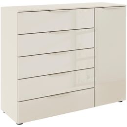 Schubkastenkommode Rauch "Kommode T&uuml;rkommode Sideboard Kombikommode FLIPP mit Glasfront", beige, glas beige (champagner), B:120cm H:100cm T:42cm, Holzwerkstoff, Sideboards, 1-t&uuml;rig mit 5 Schubladen und Soft-Close-Funktion sowie Glasfront