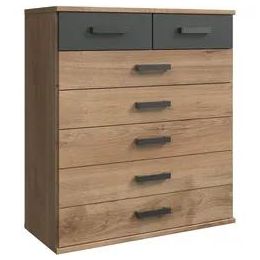 Schubkastenkommode wimex "Cork, Hochkommode, Highboard 91/40/103cm, Made in Germany", plankeneiche nachbildung, absetzung grafit, B:91cm H:103cm T:40cm, Spanplatte, Sideboards, industrial Design, rustikaler Look, 7 Schubladen