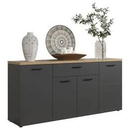 Sideboard Home Affaire "Bajo", anthrazit, evoke eiche, B:180cm H:85cm T:42cm, Holzwerkstoff, Kunststoff, Sideboards, Sideboard, Kommode mit 4 T&uuml;ren und 1 Schubkasten &ndash; (B/T/H) 180/42/85 cm