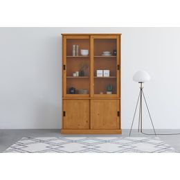 Vitrine OTTO HOME "Schr&ouml;der", beige (natur gebeizt, gewachst), B:114cm H:190cm T:40cm, MDF, Massivholz, Schr&auml;nke, Vitrine, mit 2+2 Schiebet&uuml;ren, aus massivem Kiefernholz, Breite 114 cm