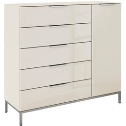 Kombikommode Rauch "Kommode T&uuml;rkommode Sideboard Kombikommode FLIPP mit Glasfront", beige (beige, glas beige (champagner)), B:120cm H:110cm T:42cm, Holzwerkstoff, Sideboards, Kombikommode, 1-t&uuml;rig, 5 Schubladen, Soft-Close-Funktion, Oberboden und Front Glas