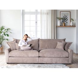 Big-Sofa Home Affaire "Finka, Breite 247 cm", taupe, B:247cm T:123cm, 100% Polyester, Sofas, Big-Sofa, Mega-Sofa, Cord oder Chenille-Struktur, mit Federkern & 4 Zierkissen