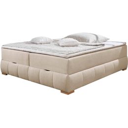 Boxbett OTTO HOME "Wehma", beige, B:184cm L:204cm, Komplettbetten, ohne Kopfteil, inklusive Topper und Bettkasten