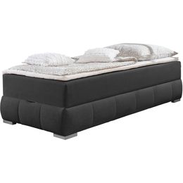 Boxbett OTTO HOME "Wehma", grau (anthrazit), B:104cm L:204cm, Komplettbetten, ohne Kopfteil, inklusive Topper und Bettkasten