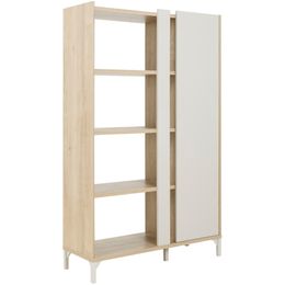 B&uuml;cherregal GAMI "LENK", grau (greige, kastanie natur nachbildung), B:100cm H:161cm T:36cm, Regale, B&uuml;cherregal, Dekorative Bibliothek mit geschlossenem Aufbewahrungsbereich