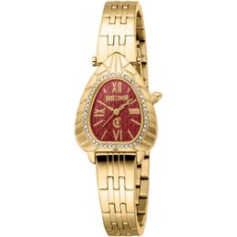 Quarzuhr JUST cavalli time "Perla", gold (goldfarben, rot), Armbanduhren, Damen, Quarzuhr, Armbanduhr, Damenuhr, Edelstahlarmband, analog, Kristallsteine