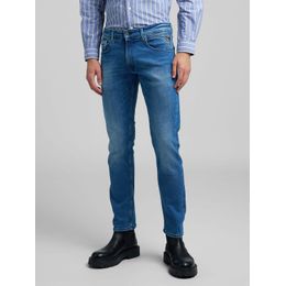 Straight-Jeans Replay "GROVER", Herren, Gr. 34, L&auml;nge 30, blau (blau c39), Denim/Jeans, Obermaterial: 94% Baumwolle, 4% Elastomultiester, 2% Elasthan, straight fit lang, Jeans Straight-Jeans, in vielen verschiedenen Waschungen, mit Stretch