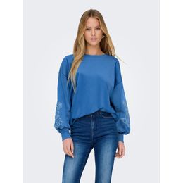 Only Damen Sweatshirt "ONLBROOKE L/S O-NECK FLOWER SWT"ultramarine detail:boho butterfly (wintersky), Gr. S, Sweatware, Obermaterial: 60% Baumwolle,