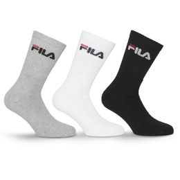 Tennissocken Fila "UNISEX CREW TENNIS FULL TERRY SOCKS", Damen, Gr. 35-38, schwarz (schwarz, grau, wei&szlig;), Baumwolle, Elasthan, Polyester, bedruckt, unifarben mit Farbeinsatz, elastisch, Socken Tennissocken, mit verst&auml;rkten Belastungszonen