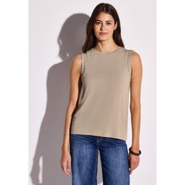 Tr&auml;gertop Street One, Damen, Gr. 42, beige (coastal beige), Stoff, 95% Viskose, 5% Elasthan, unifarben, normal normal, Rundhals, B&uuml;ndchen, Tops Tr&auml;gertop, aus softem Materialmix